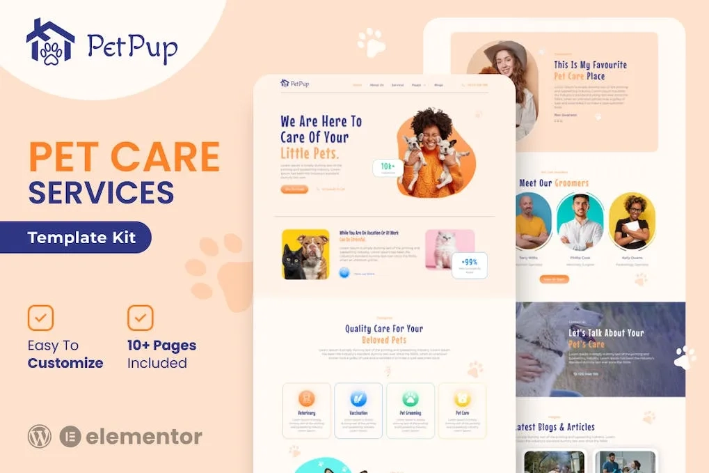 PetPup – Pet Care Services Elementor Template Kit - No 1 Download ...