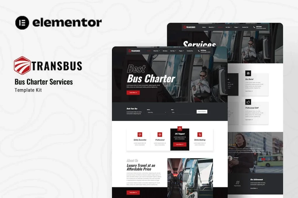 Transbus – Bus Charter Service Elementor Template Kit - indonesiaWP.com • No 1 Download Plugin ...